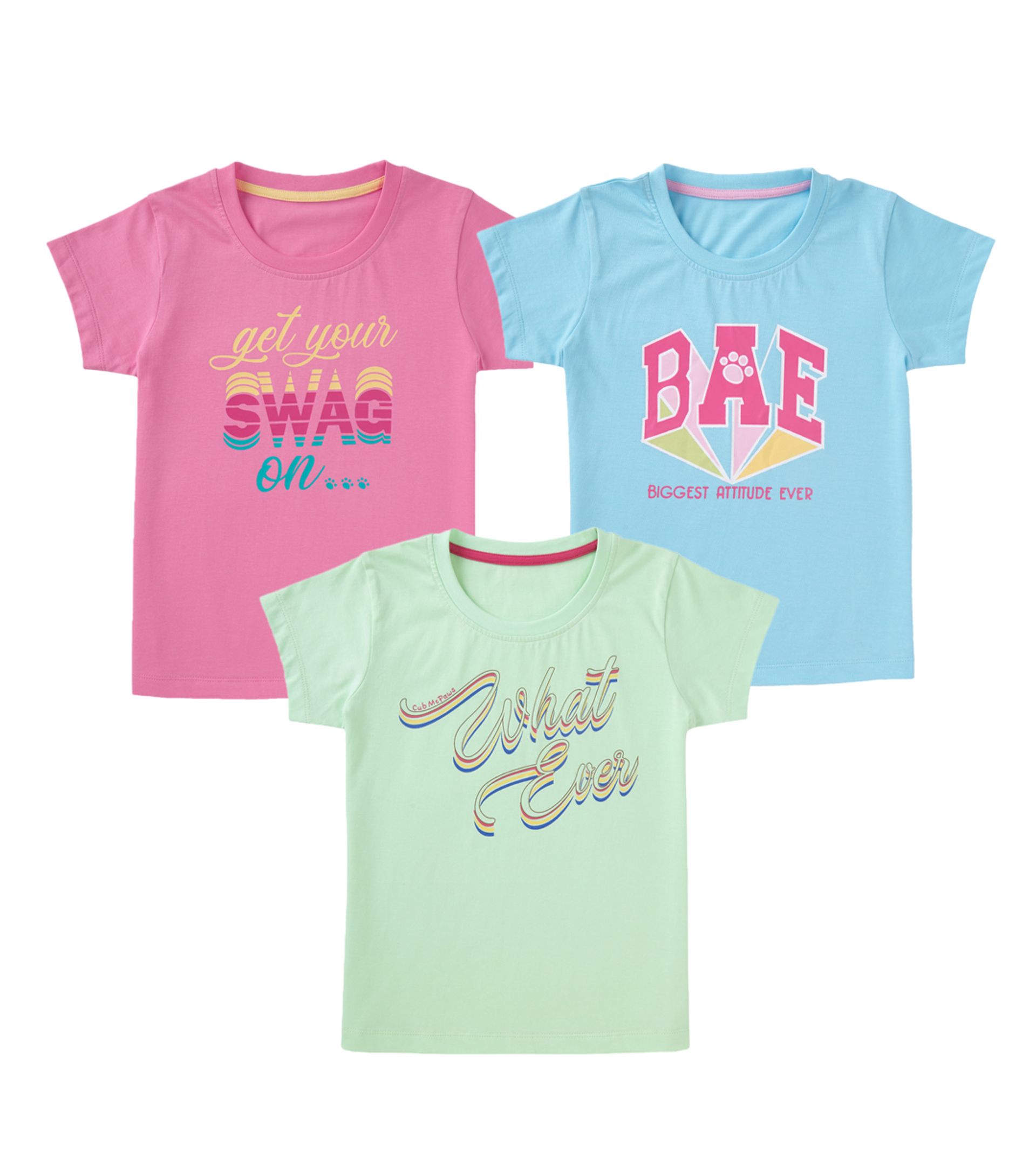 Buy Girls Pack of 3 Slogan Tshirts Online at 65% OFF | Cub McPaws