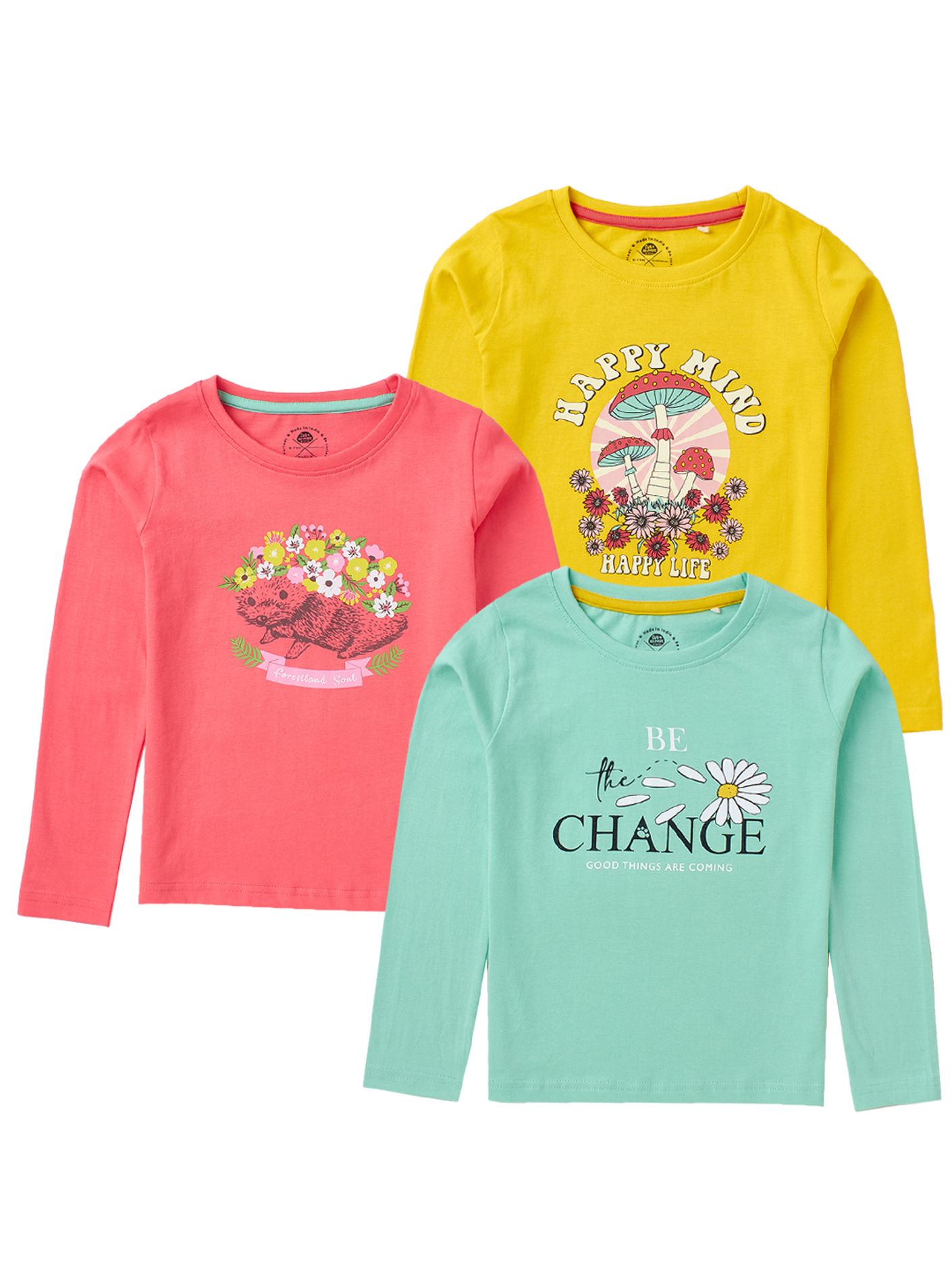 Buy Girls Pack of 3 T-Shirts Full Sleeves,Multicolor Online at 55% OFF ...