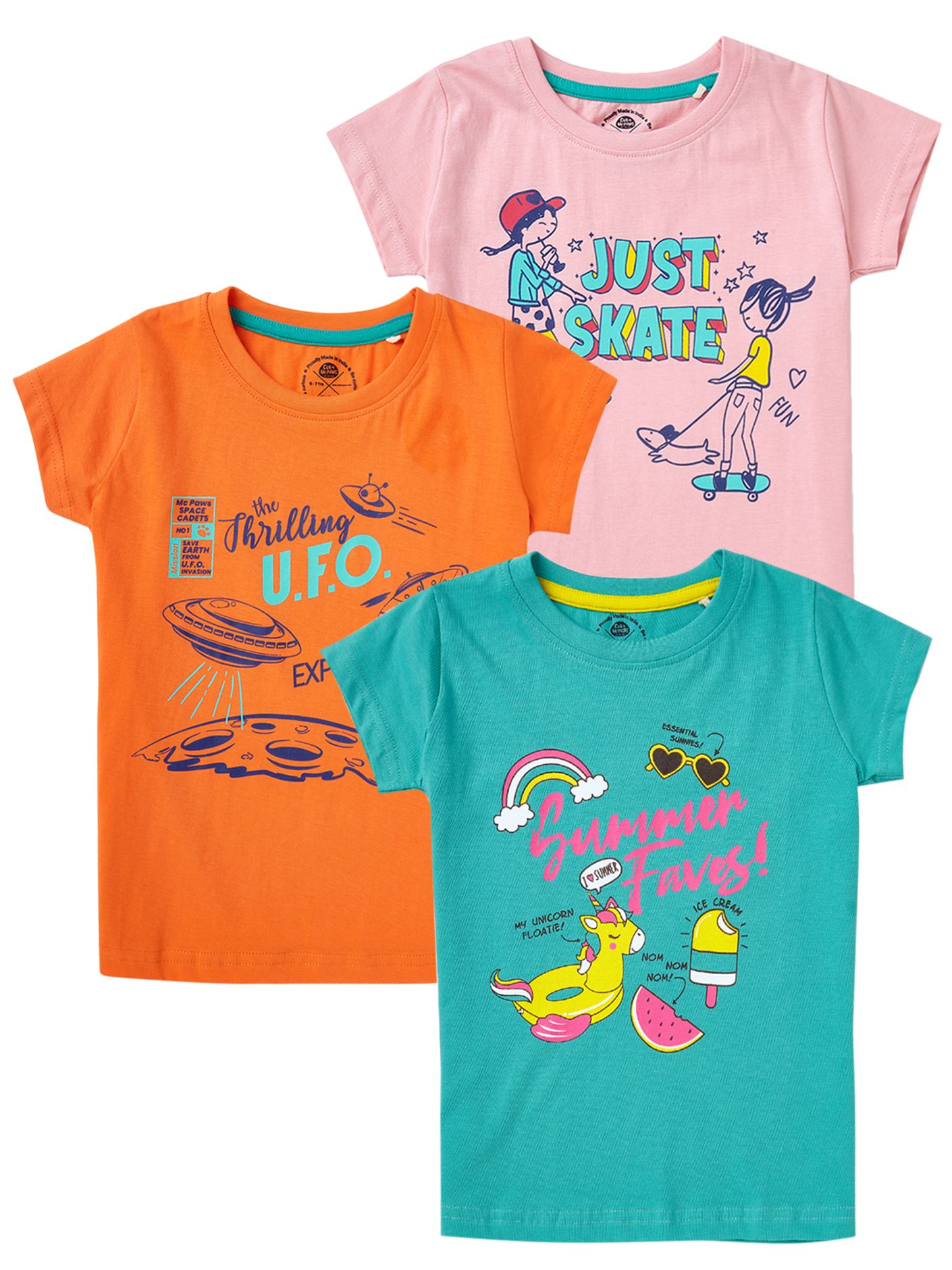Girls Pack of 3 T-Shirts Half Sleeves,(includes 1 Magic T-shirt)
