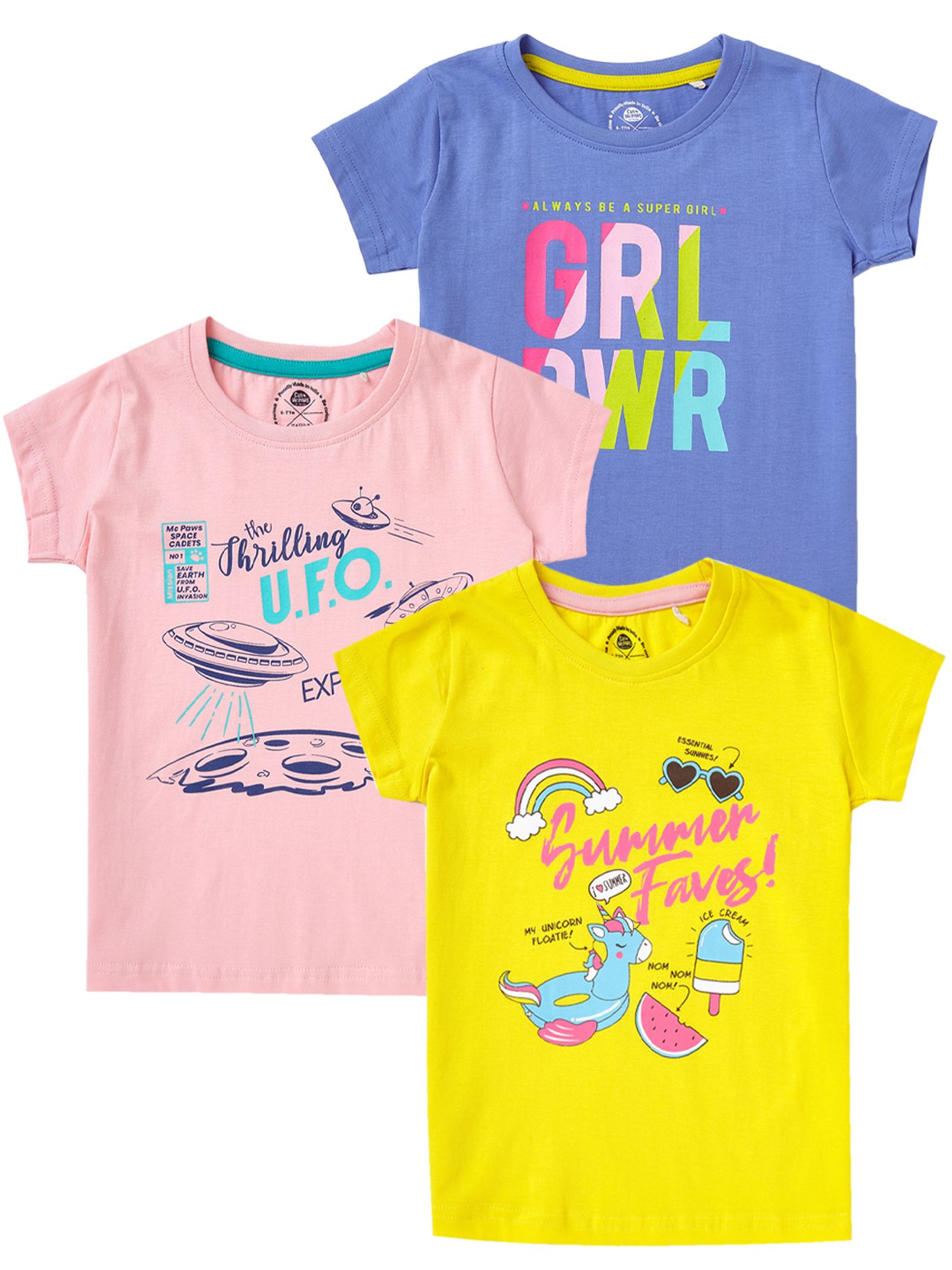 Girls Pack of 3 T-Shirts Half Sleeves,(includes 1 Magic T-shirt)