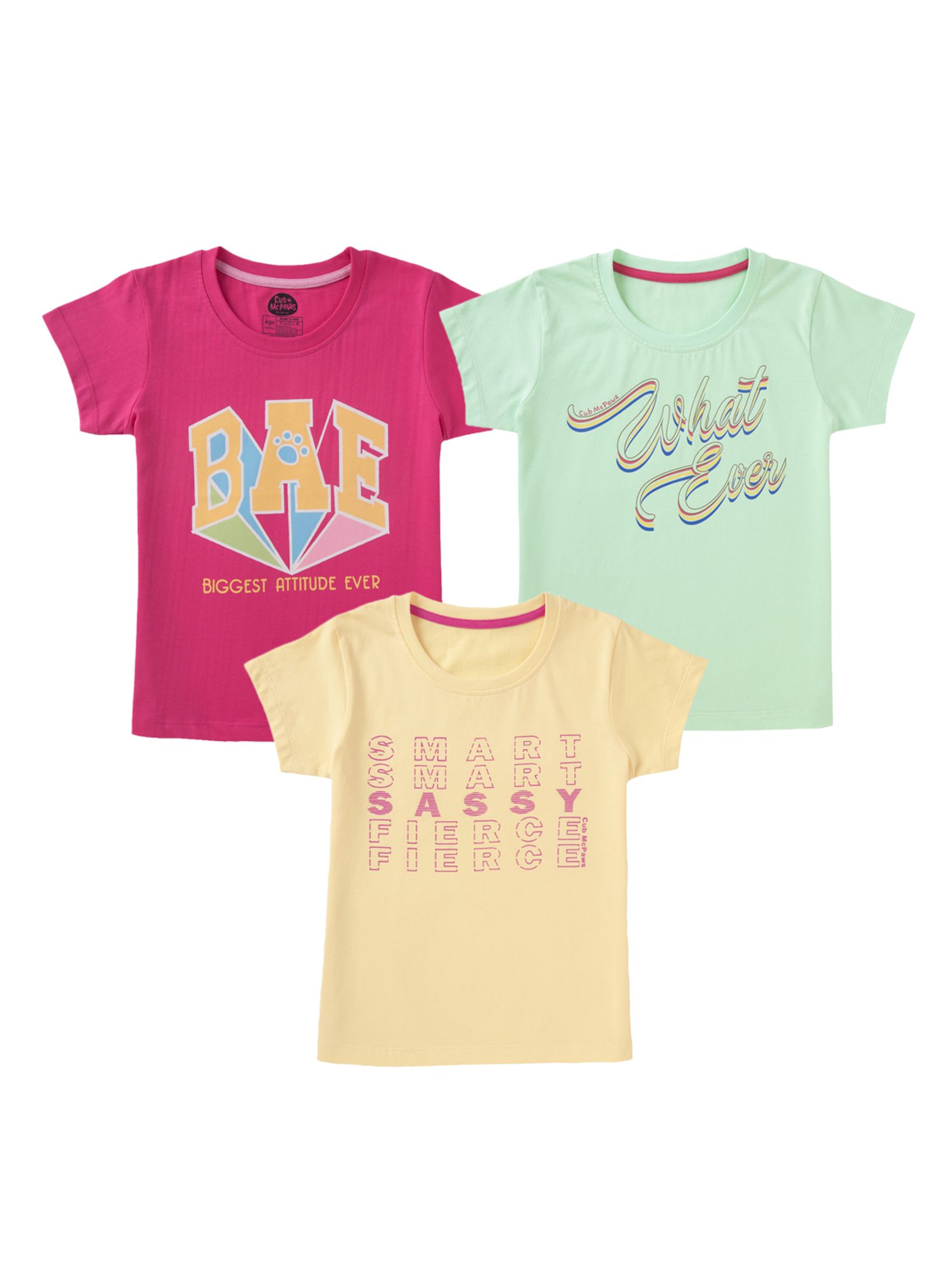 Buy Girls Pack of 3 Slogan Tshirts Online at 65% OFF | Cub McPaws