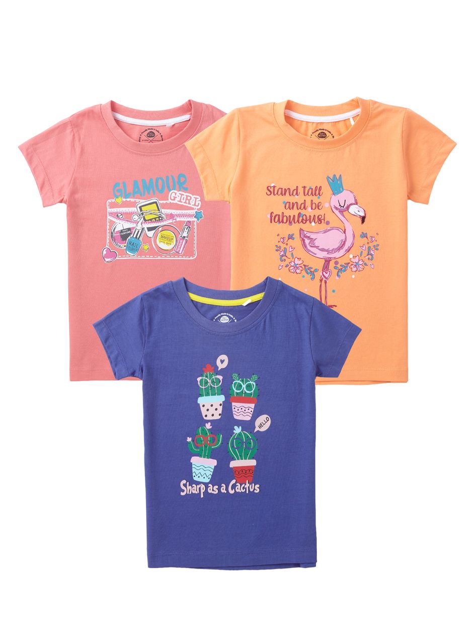 Buy Brilliant Basic Girls Pack of 3 Half Sleeves T-shirts (EOSS) Online ...