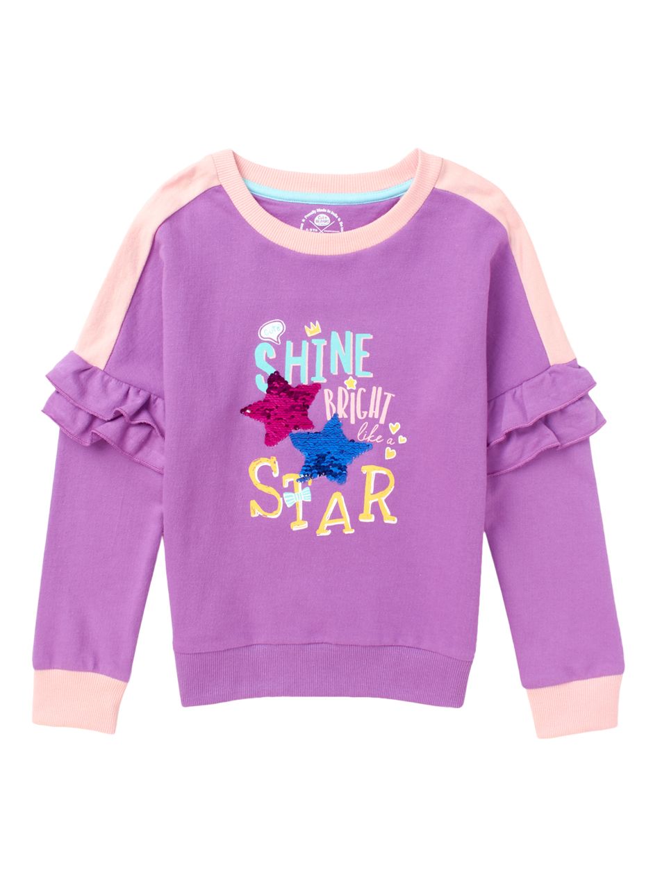 Buy Girls Sweatshirt - Sequin With Ruffled Sleeves - Purple Online at ...