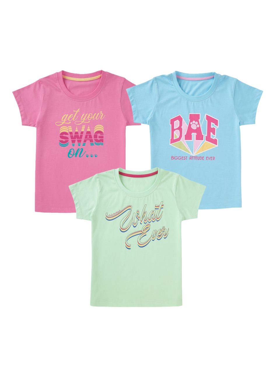 Buy Girls Pack of 3 Slogan Tshirts Online at 65% OFF | Cub McPaws