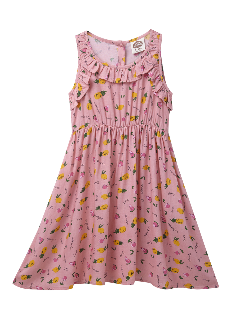 Buy Girls Rayon Sleeveless Knee Length Printed Pink Dress Online at 54% ...