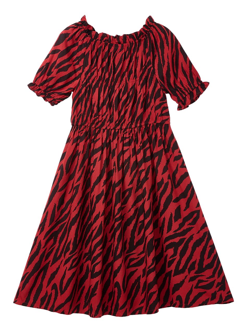 Buy Girls Short Sleeves Animal Printed Rayon Red Dress Online at 61% ...